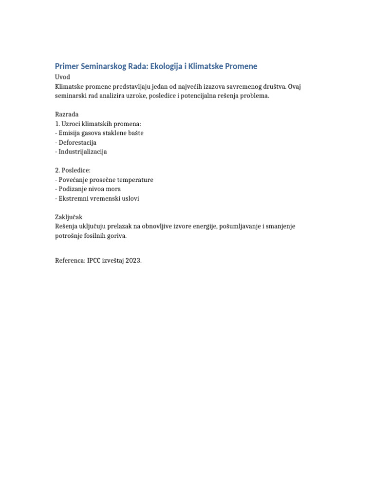Primer Seminarskog Rada Ekologija | PDF