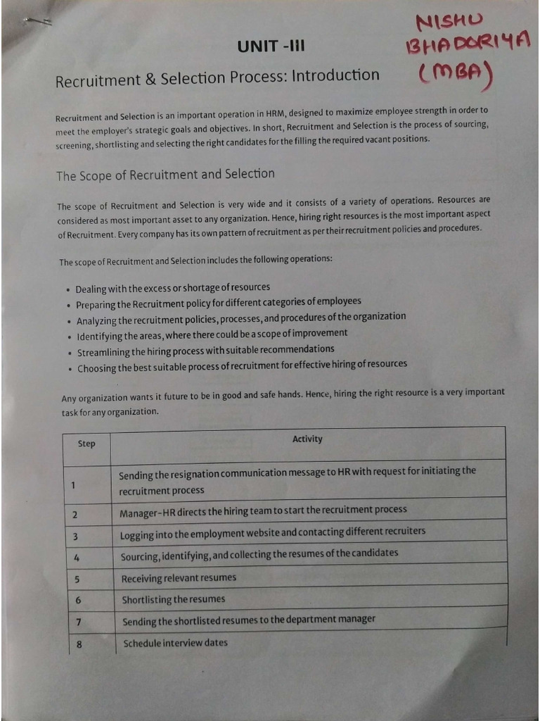 Talent Management UNIT - III - (Recruitment and Selection Process) | PDF