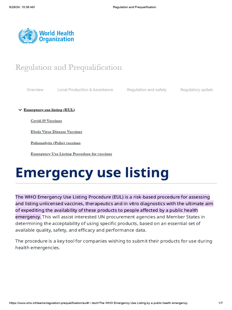 Regulation and Prequalification | PDF | Vaccines | World Health Organization