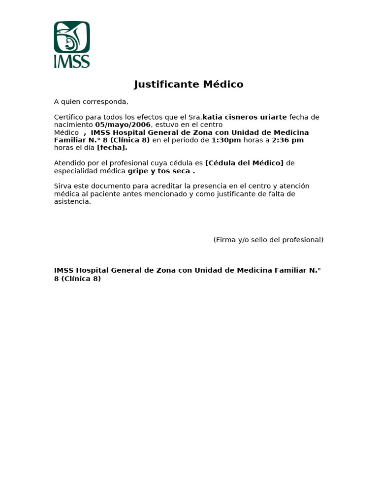 Justificante Médico Imss | PDF
