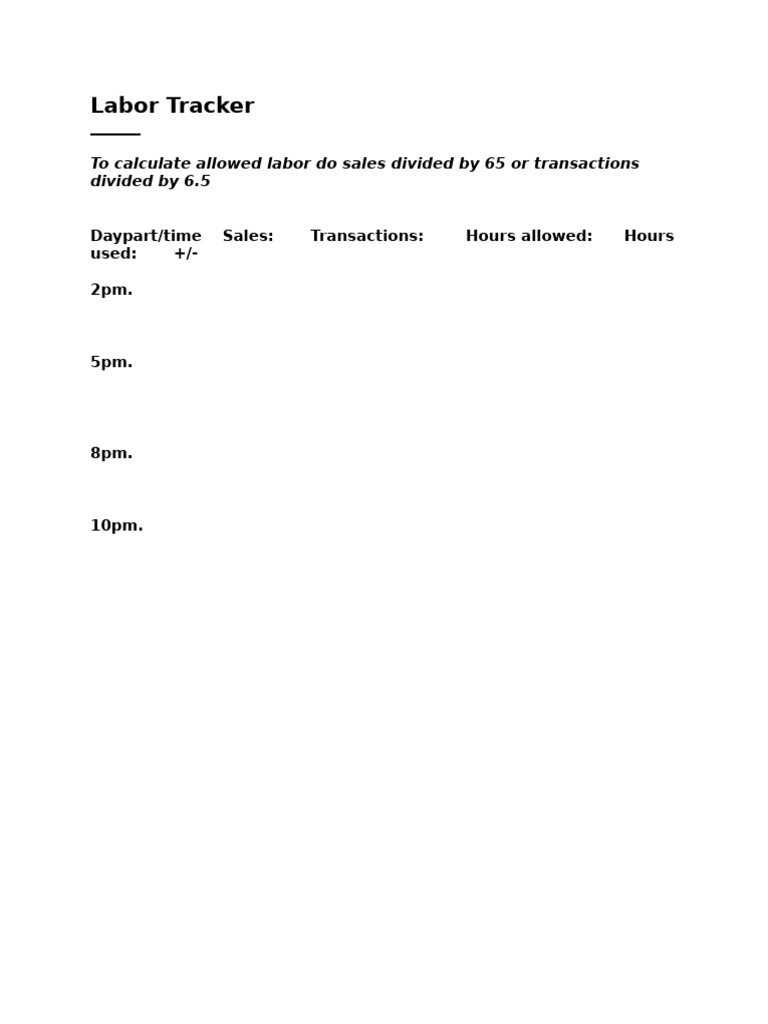 Labor Tracker for Sales and Transactions | PDF