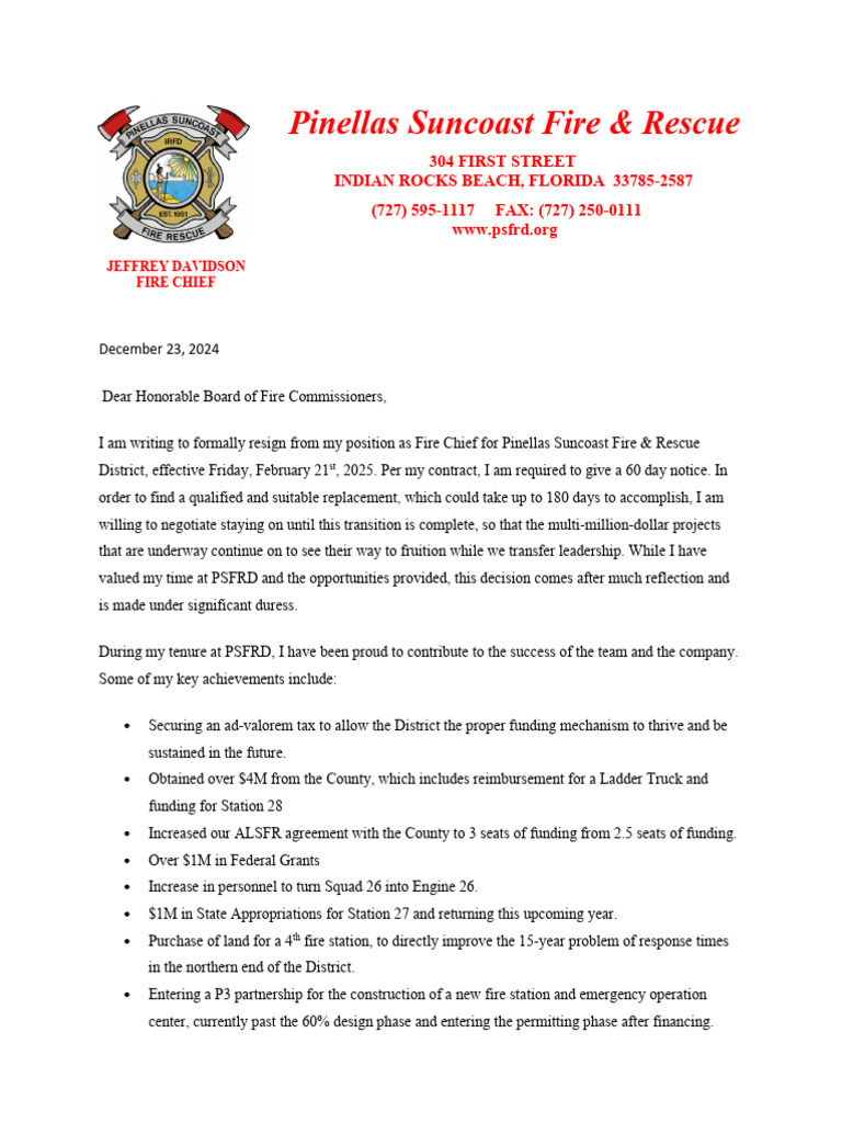 Fire Chief Resignation Letter | PDF | Defamation