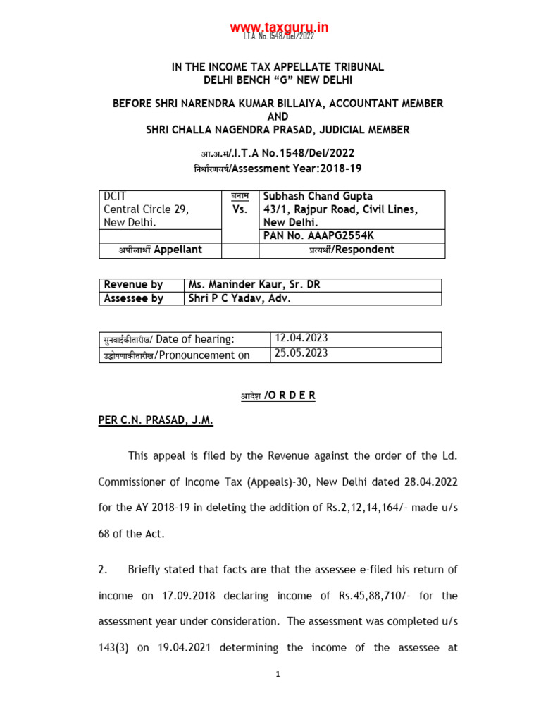 DCIT-Vs-Subhash-Chand-Gupta-ITAT-Delhi | PDF | Value Added Tax ...