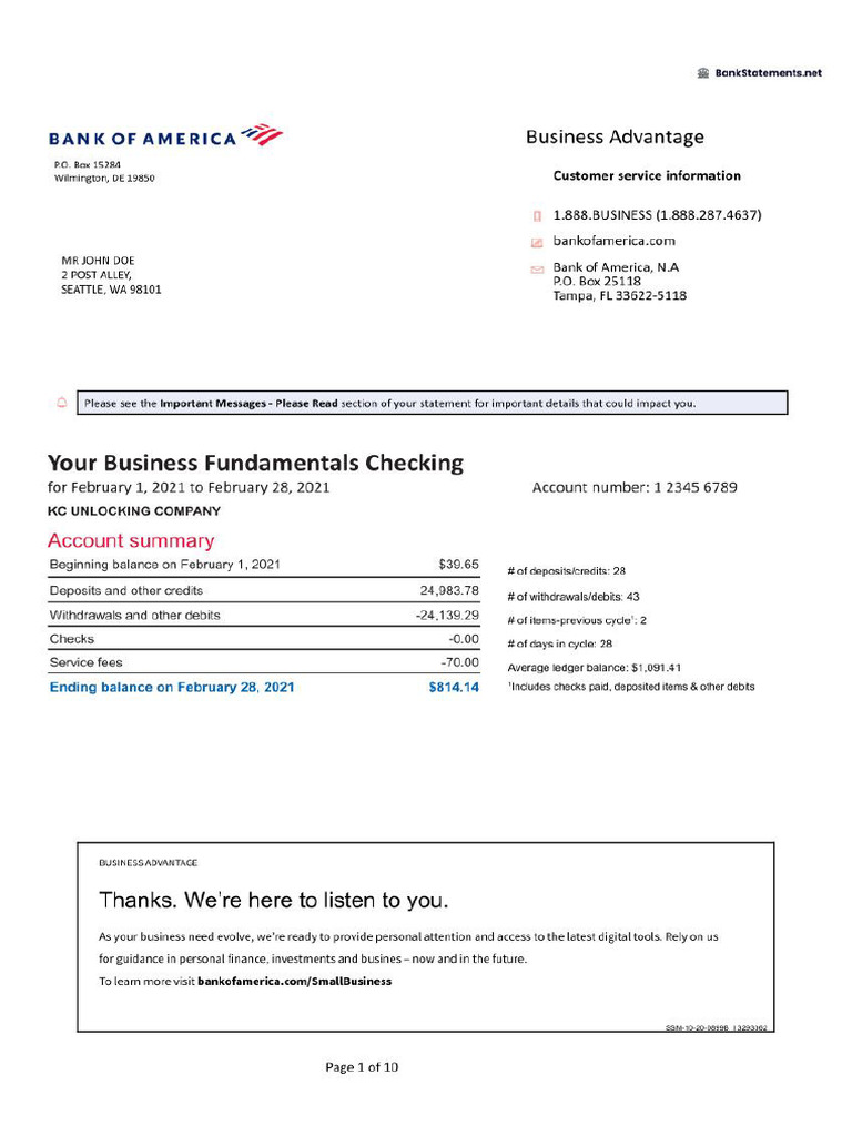 Ee74767-Bank of America Fake Bank Statement | PDF