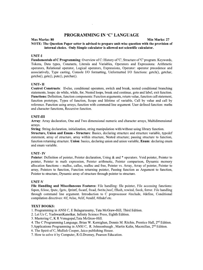 C Language Syllabus | PDF