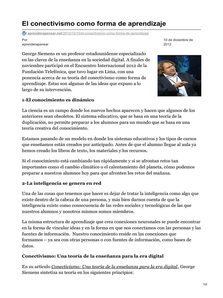 El Conectivismo Como Forma de Aprendizaje | PDF | Aprendizaje | Ciencia cognitiva