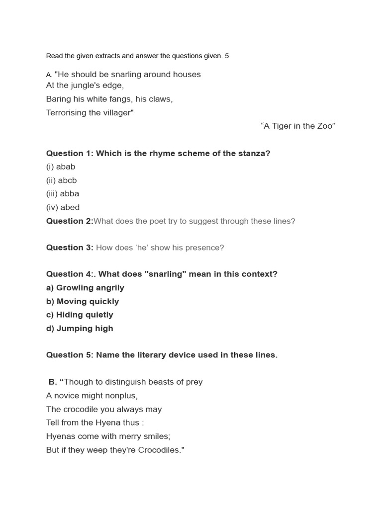 Worksheet II (Poems - Tenses) Class X by Atanvi - 22531 | PDF | Crocodile