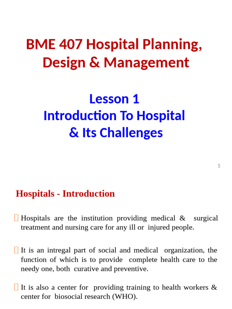 BME 407 - L1 - Introduction to Hospital | PDF | Hospital | Physician