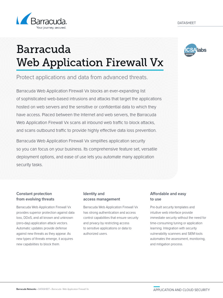 Barracuda Web Application Firewall VX DS US 4-5 | PDF | Security | Computer Security