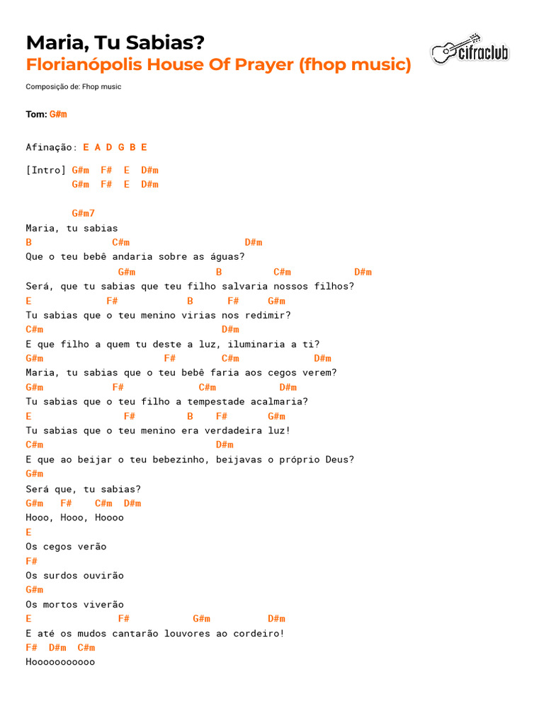 Cifra Club - Florianópolis House of Prayer (Fhop Music) - Maria, Tu ...