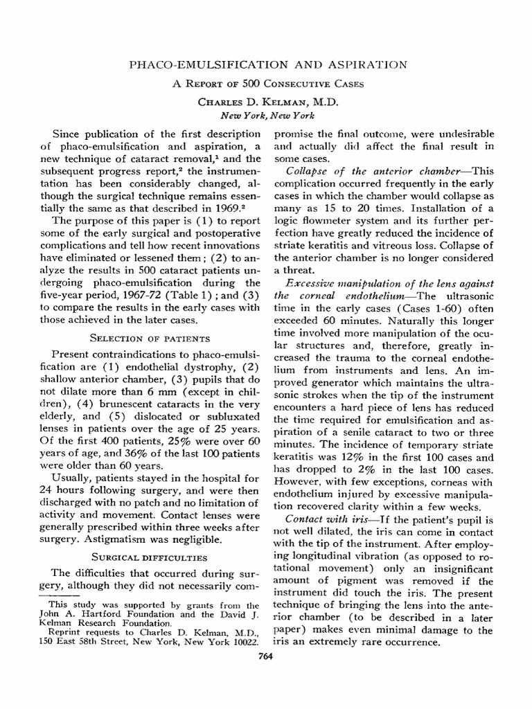 Phaco-Emulsification and Aspiration A Report of 500 Consecutive Cases ...