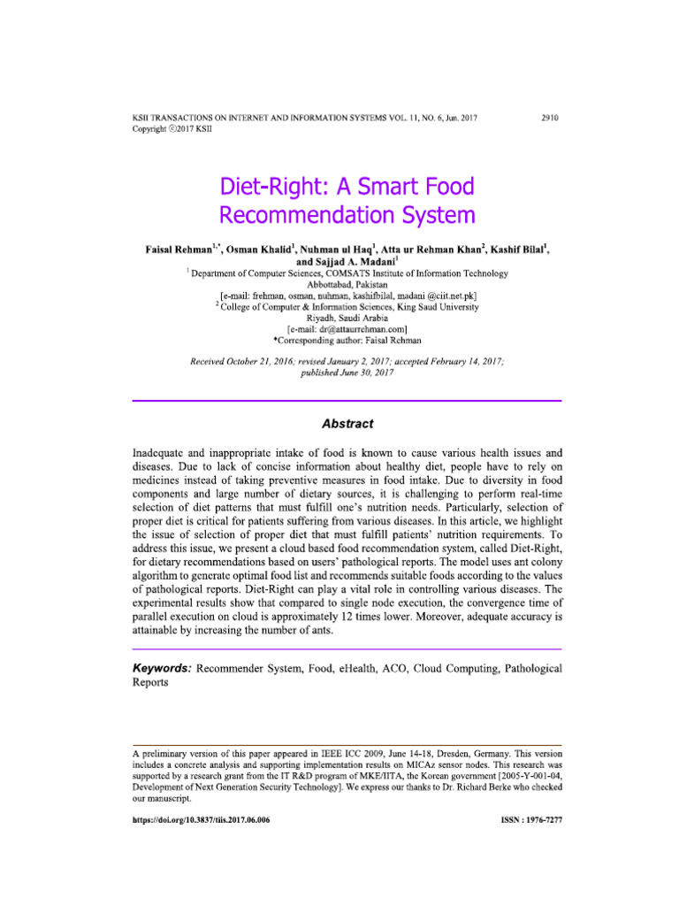 Food Diet Recommender System | PDF