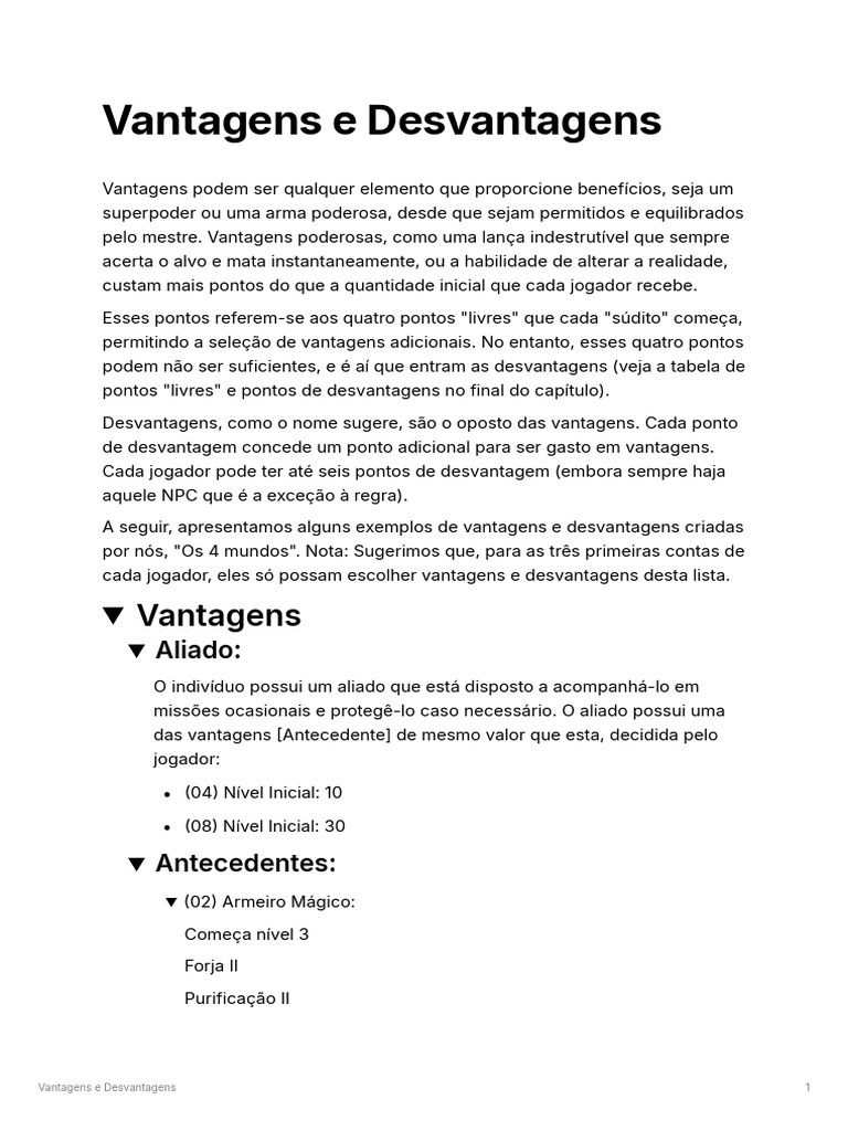 Guia de Vantagens e Desvantagens RPG | PDF | Amnésia | Incêndios