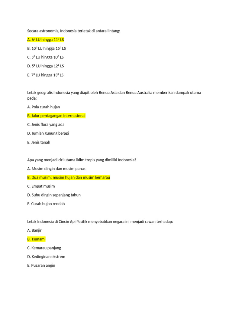 Soal Tentang Letak, MJO Elnino, SDA Kelas 11 | PDF
