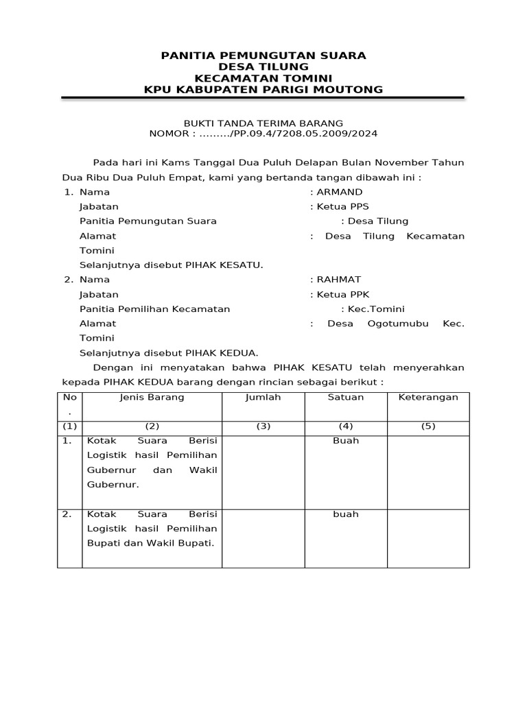 Ba Pengembalian Logistik Dari PPS Ke PPK | PDF