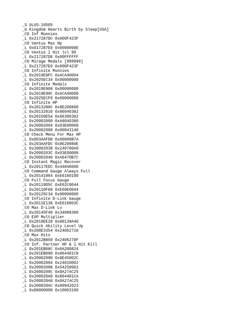 Kingdom Hearts BBS Cheat Codes | PDF | Role Playing Video Games ...