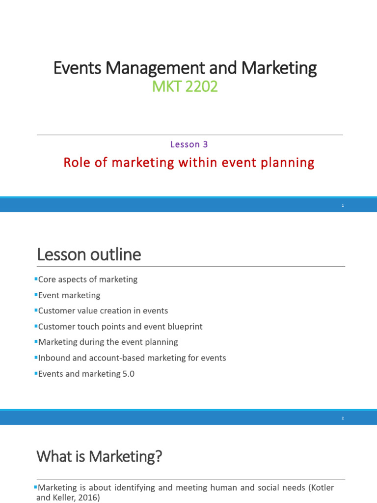 Lesson 3 - Role of Marketing Within Event Planning | PDF | Marketing | Artificial Intelligence