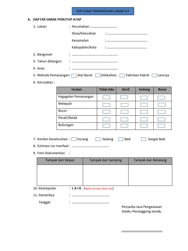 Contoh Laporan Pemeriksaan (Daftar Simak) | PDF
