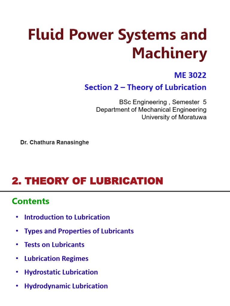 Theory of Lubrication Overview | PDF | Lubricant | Friction