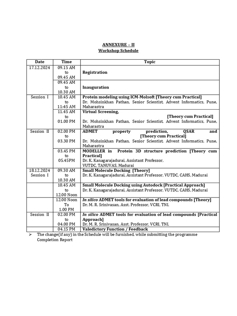 Annexure II Schedule | PDF
