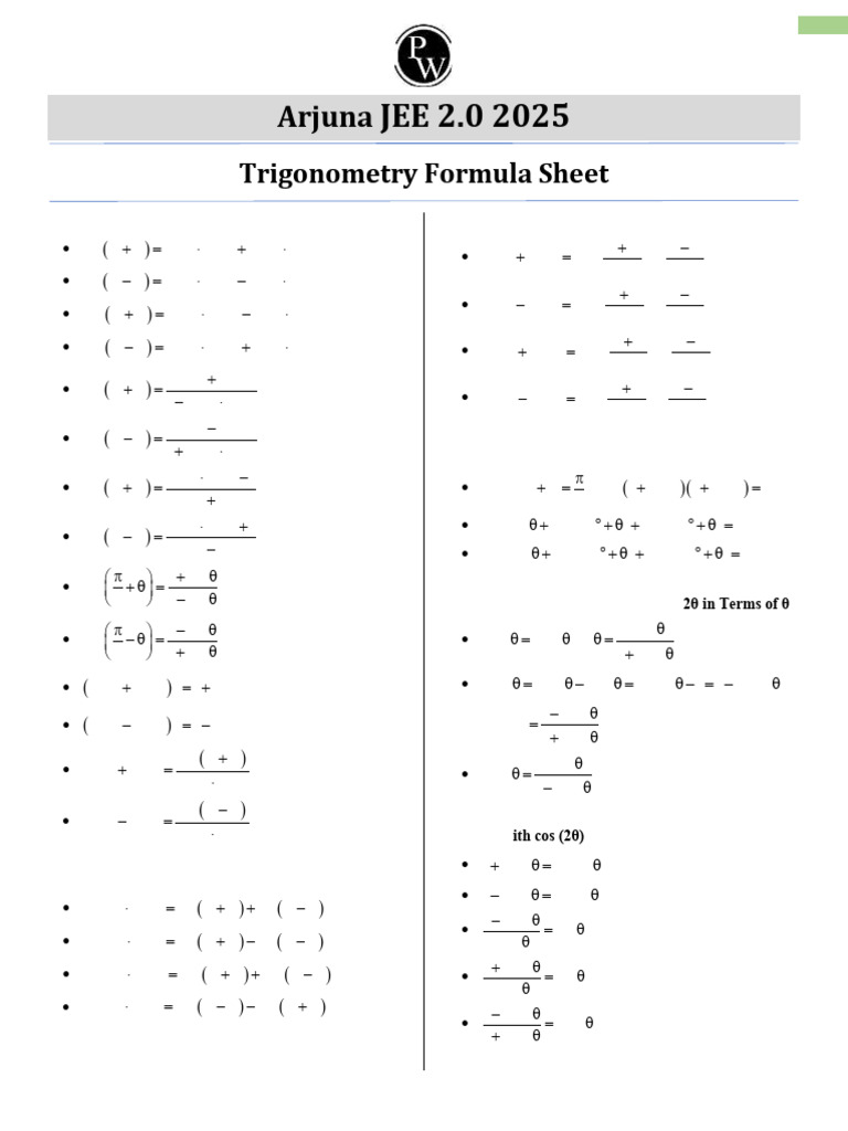 JEE Trigonometry Formula Sheet 2025 | PDF | Euclid | Functions And Mappings