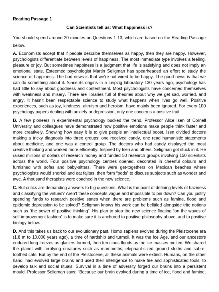 IELTS Reading Test 16 Can scientists tell us what the happiness is ...