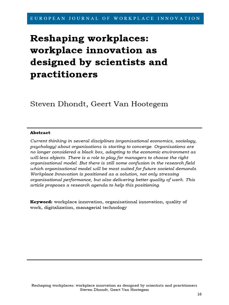 1 Reshaping Workplaces Workplace Innovation As Designed by Scientists ...