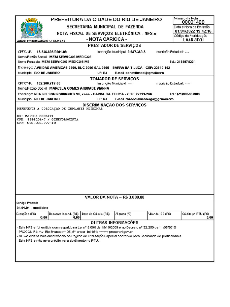 NOTA CARIOCA - Nota Fiscal de Serviços Eletrônica - NFS-e - Prefeitura ...