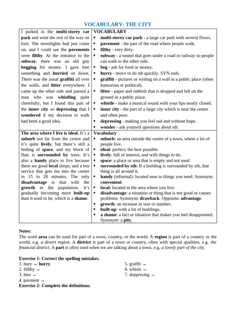 Vocabulary Guide: Urban Living Terms | PDF