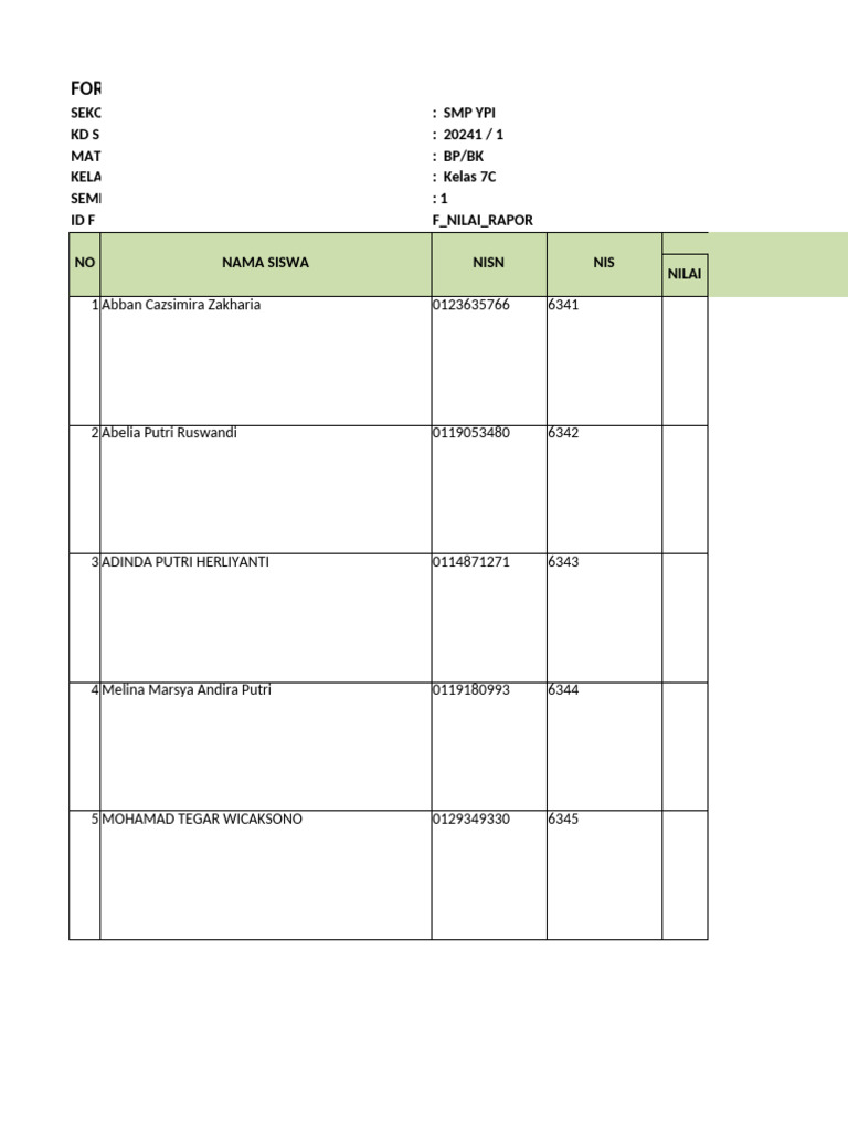 NIL - RAPOR - 20241 - 500050000 - Kelas 7C | PDF