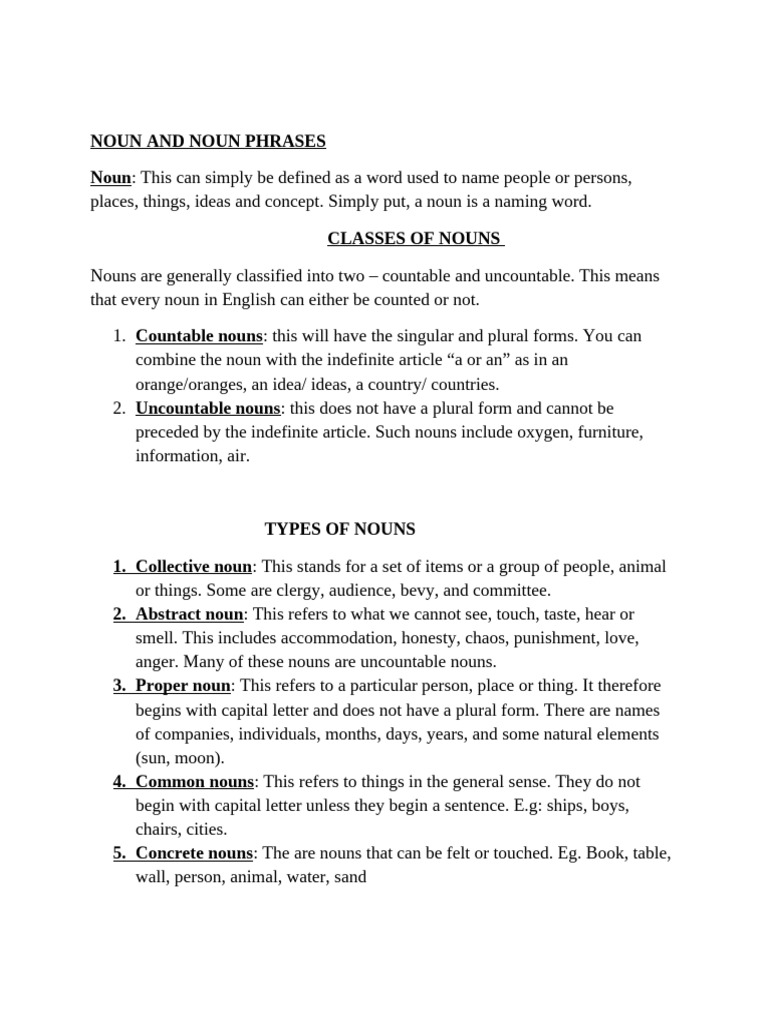 Noun and Noun Phrases | PDF | Noun | Plural