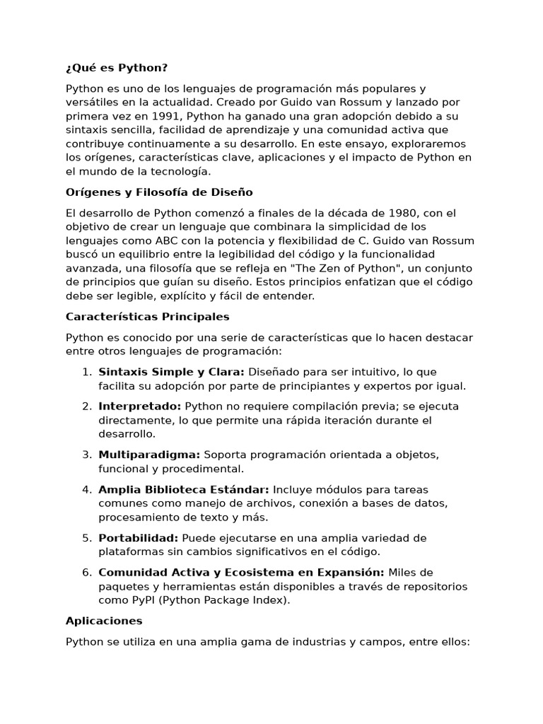 Qué es Python | PDF | Python (lenguaje de programación) | Lenguaje de ... Qué es Python | PDF | Python (lenguaje de programación) | Lenguaje de ...