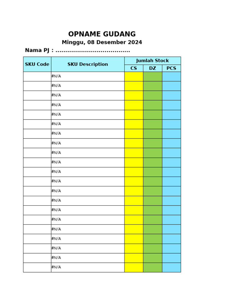 Form Opname Gudang - 08 Desember 2024 | PDF