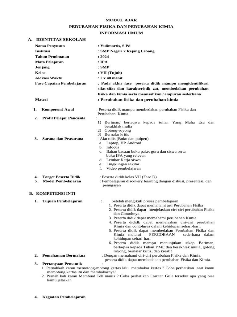 Modul Ajar Ipa Ibu Yuli Valid | PDF