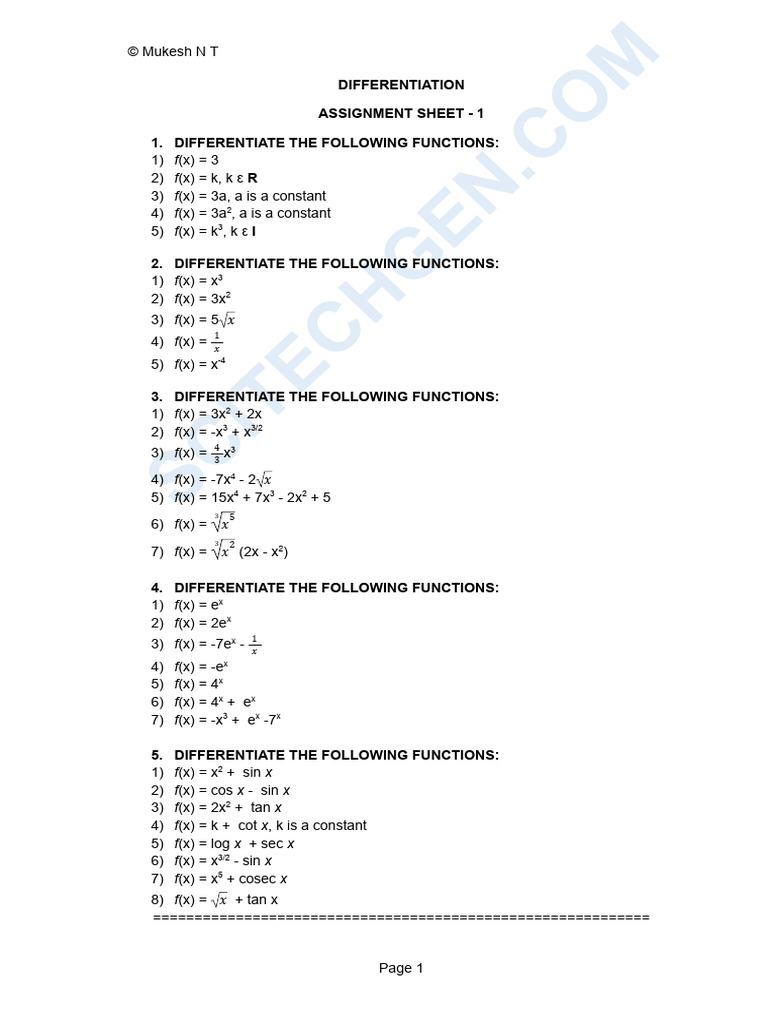 Differentiation Assignment 1 | PDF