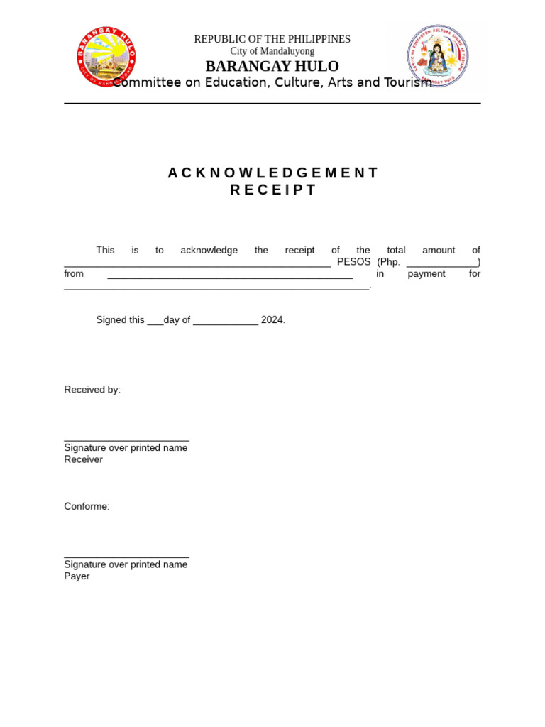 Acknoeledgement Receipt | PDF