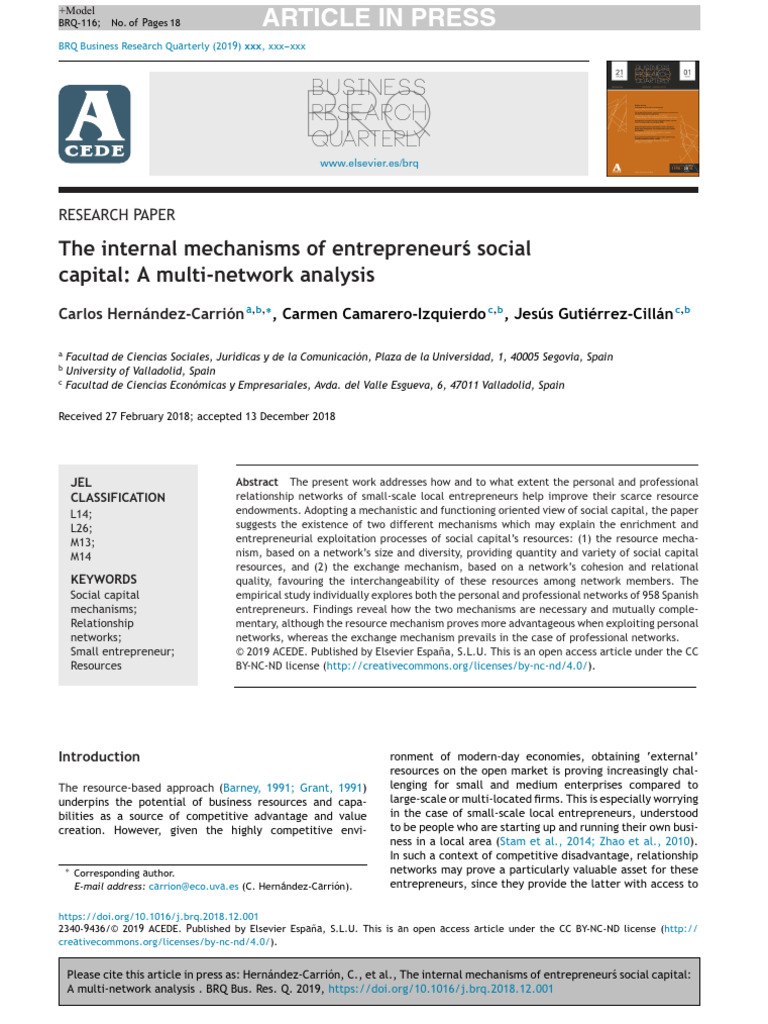 The internal mechanisms of entrepreneur ́s socialcapital_A multi ... The internal mechanisms of entrepreneur ́s socialcapital_A multi ...