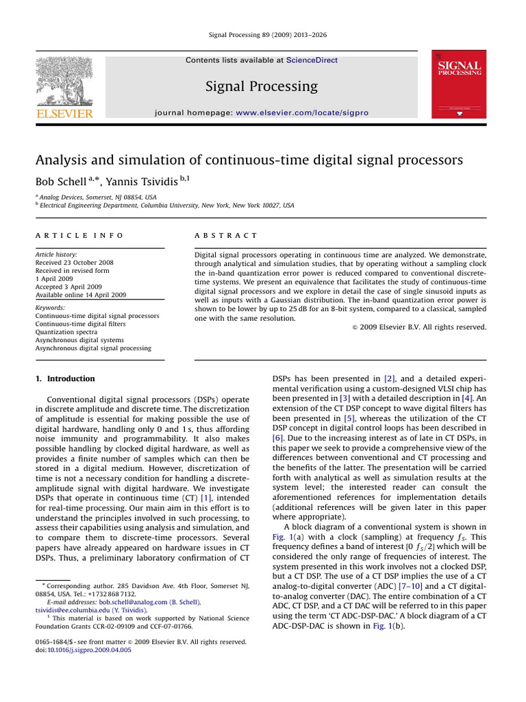 Analysis and Simulation of Continuous Time Digital Signal Processors Compress | PDF | Digital ...