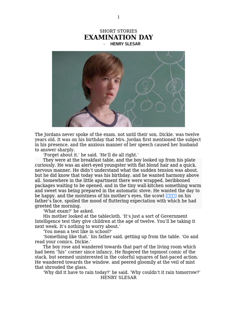 Short Stories, Henry Slesar, Examination Day | PDF