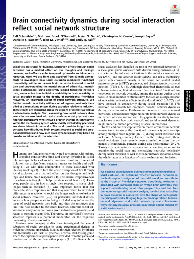 Schmälzle Et Al 2017 Brain Connectivity Dynamics During Social ...