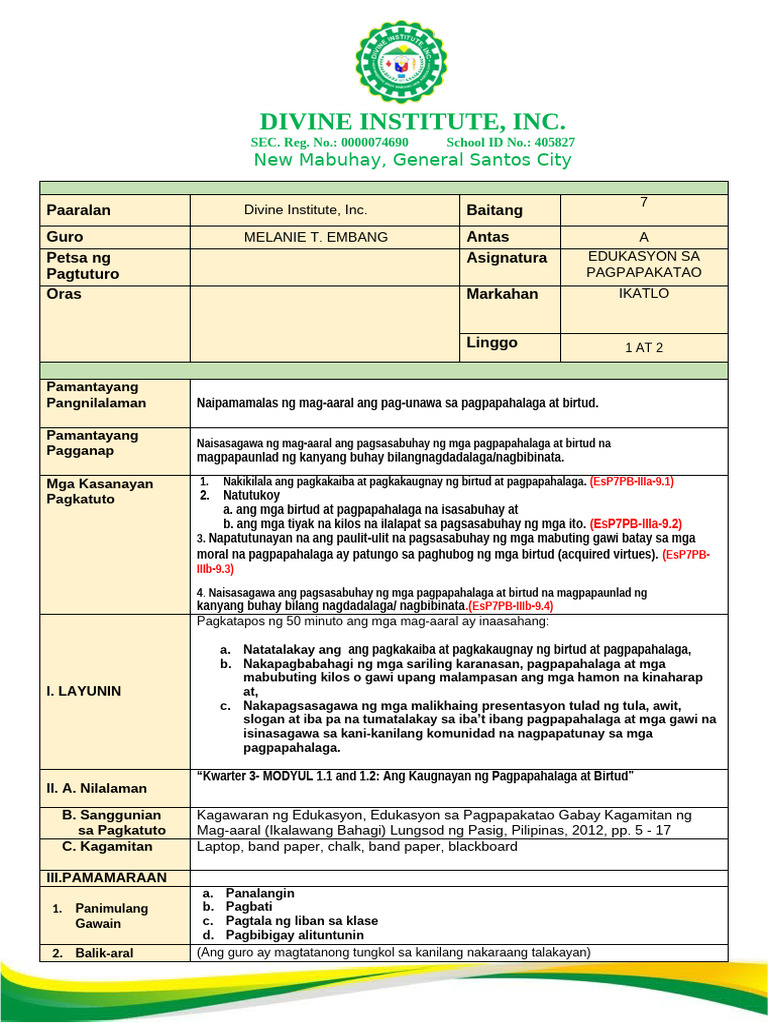 Dlp 3rd Grading Esp7 Week 1&2 | PDF