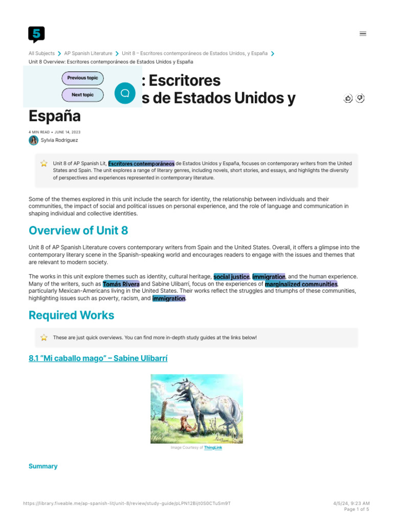 AP Spanish Literature 2024 - Unit 8 Review - Escritores Contemporáneos ...