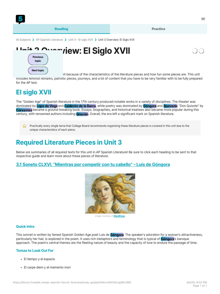 AP Spanish Literature 2024 – Unit 3 Review- El Siglo XVII (ESP ...