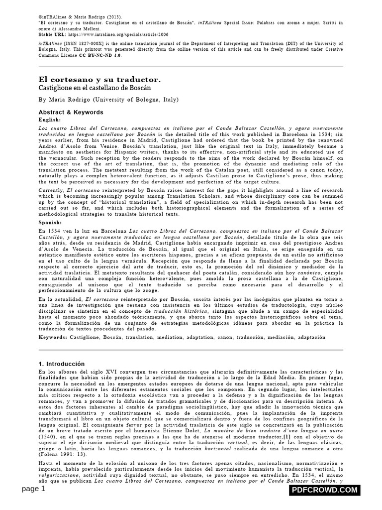Maria Rodrigo (2013) El Cortesano y Su Traductor | PDF | Traducciones