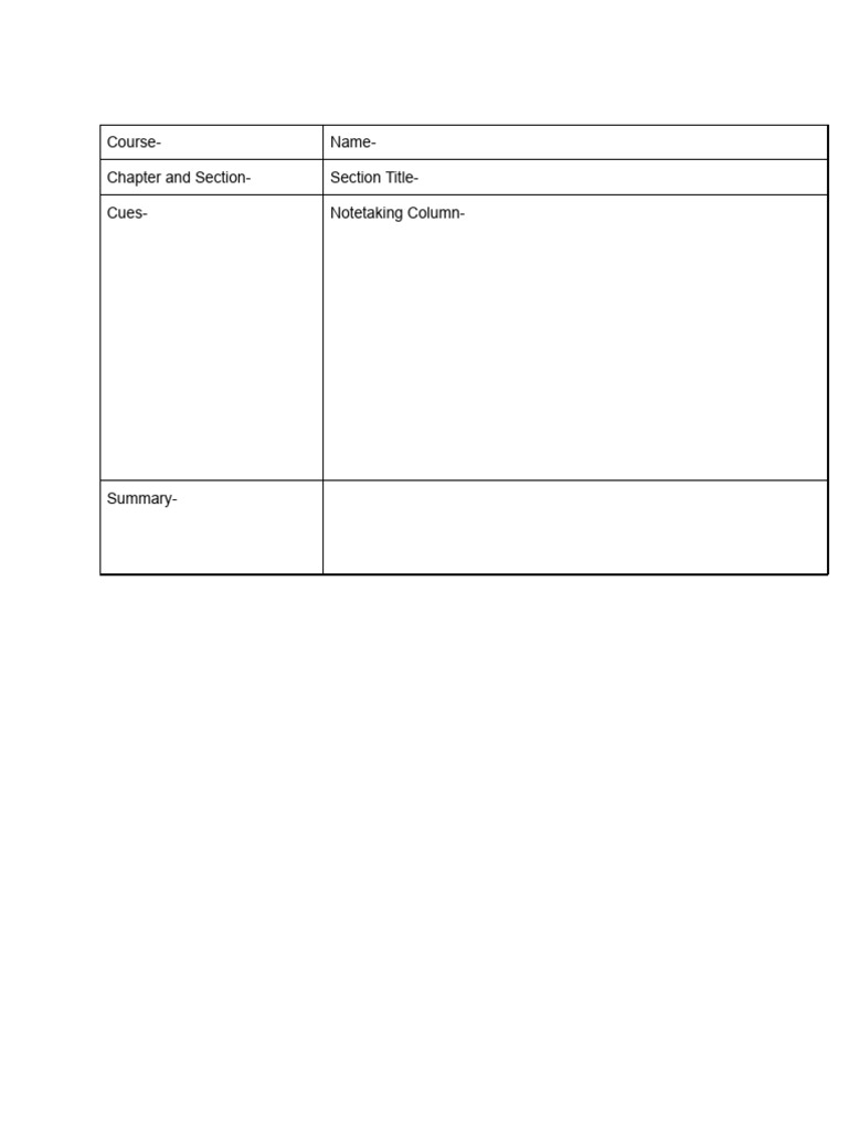 Cornell Note Template | PDF