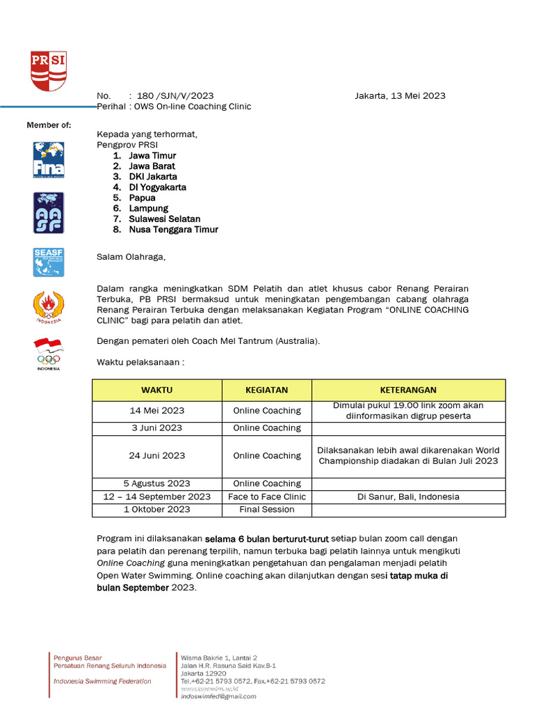 Open Water Swim Coaching Clinic 2023 | PDF | Racing | Athletic Sports