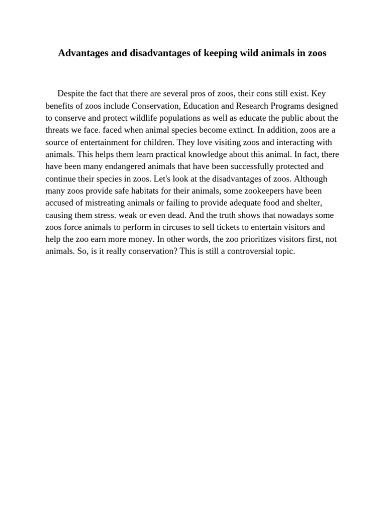 Advantages and Disadvantages of Keeping Wild Animals in Zoos | PDF