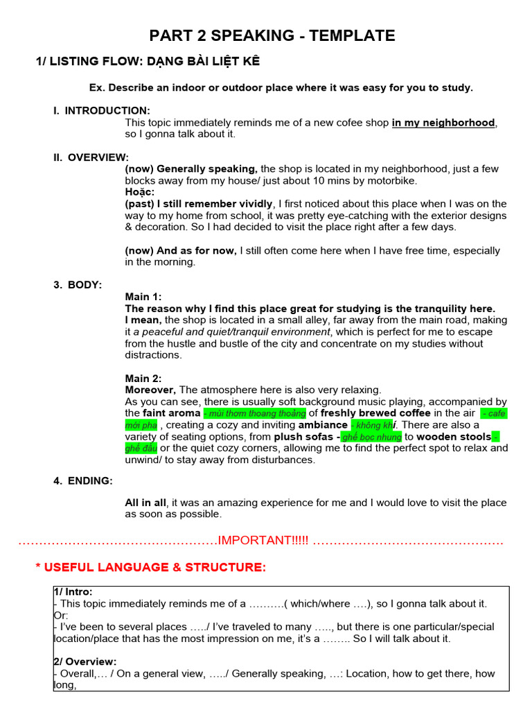 Part 2 Speaking - Template | PDF