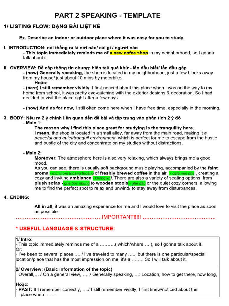 Part 2+3 Speaking - Template Lớp A | PDF | Teachers | Schools