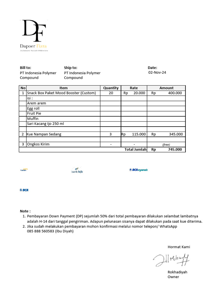 Surat Penawaran Snack Box Gathering PT Indonesia Polymer Compound | PDF